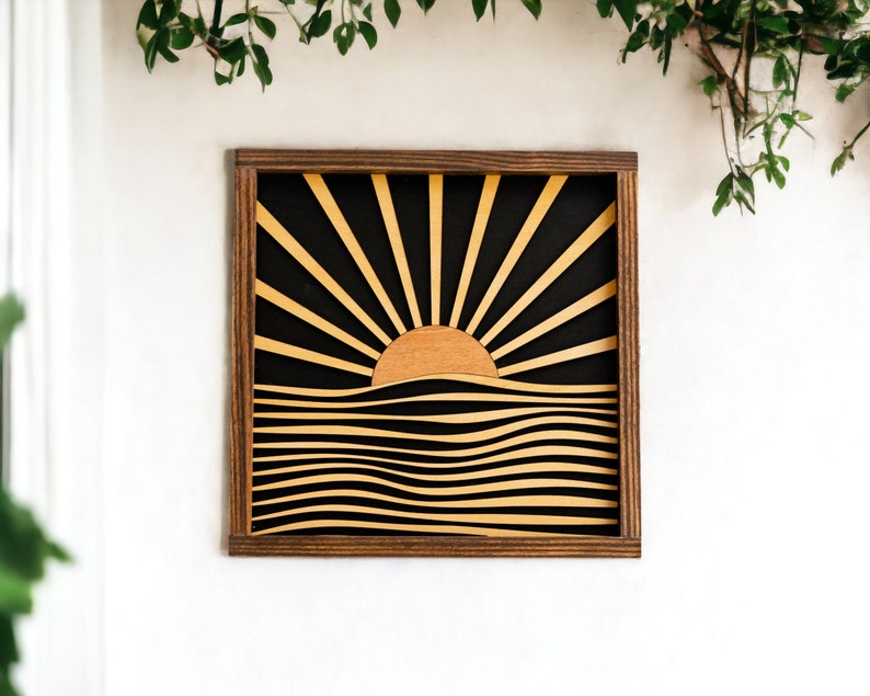Sun Moon Wood Art, Room Decor Boho, Wood Art Hanging, Bohemian Wall ...