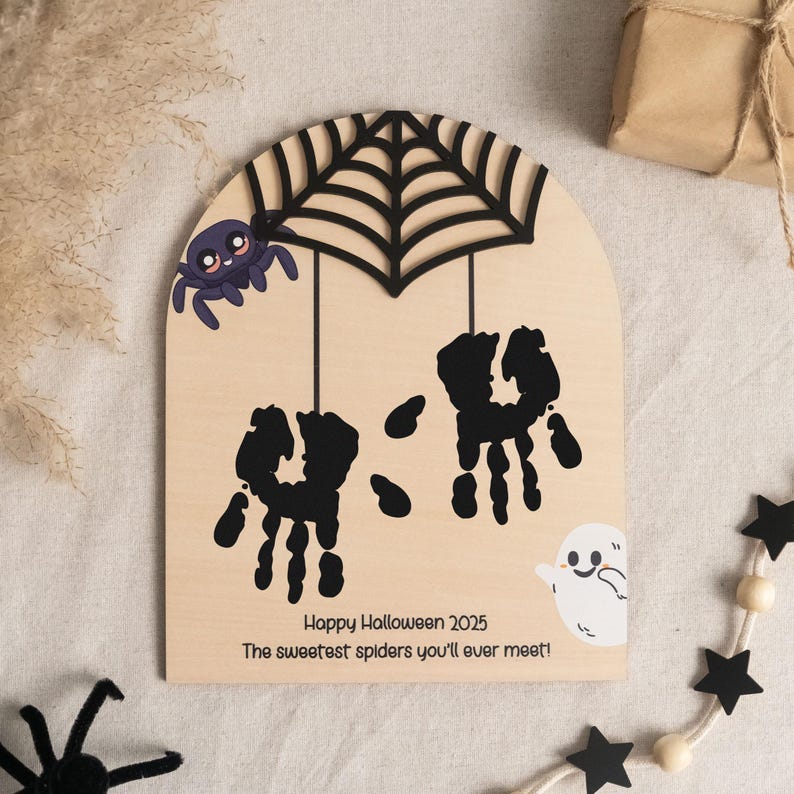 Baby’s First Halloween Handprint Sign – Custom Spider Wooden Keepsake ...