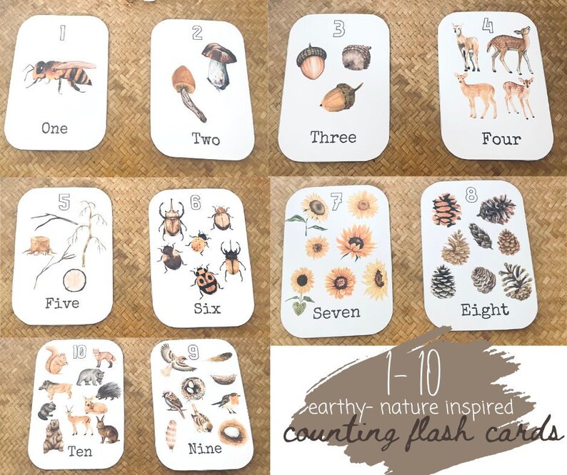 1-10 Counting Flash Cards | Earthy Nature | - Etsy