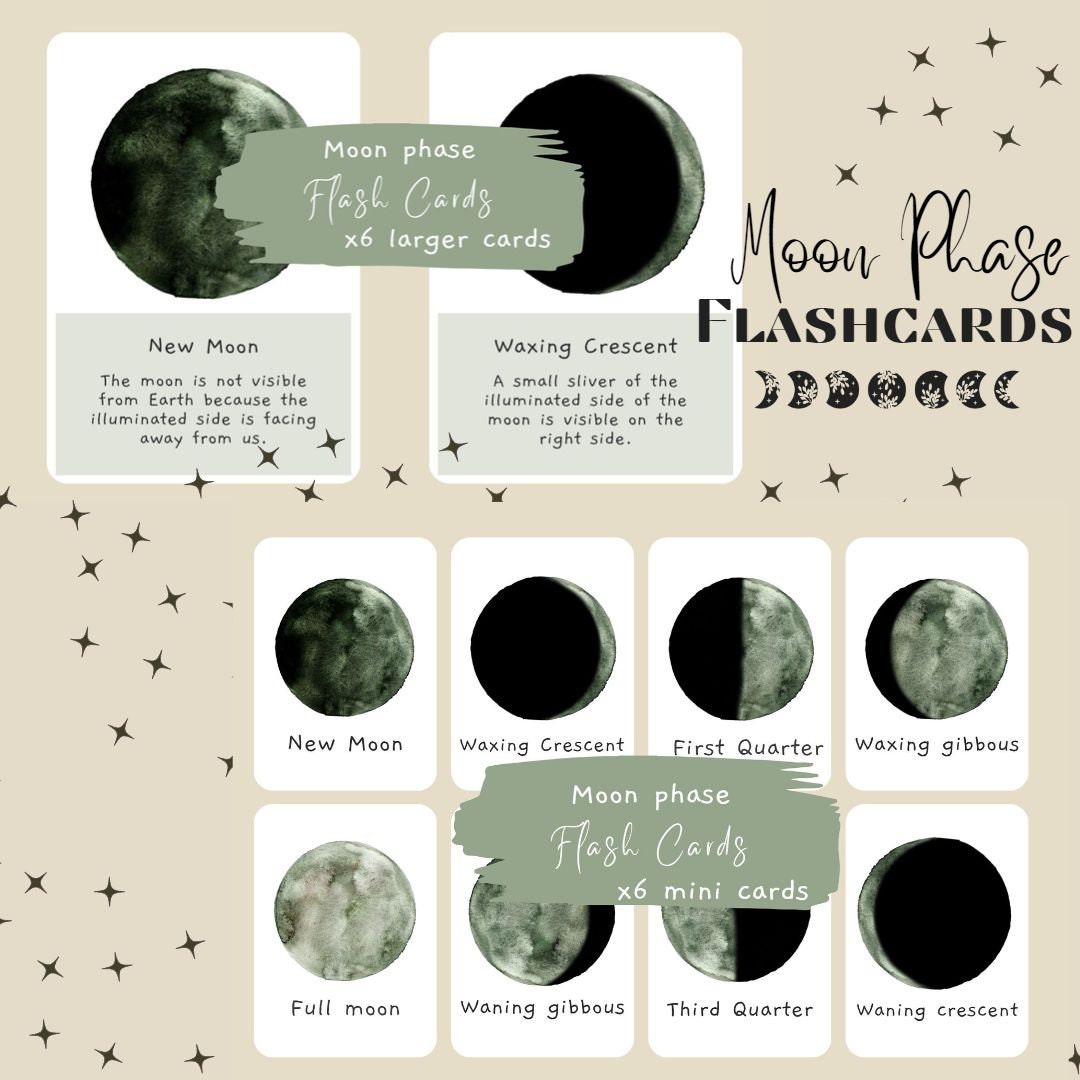 Moon Phase FLASHCARDS - Etsy