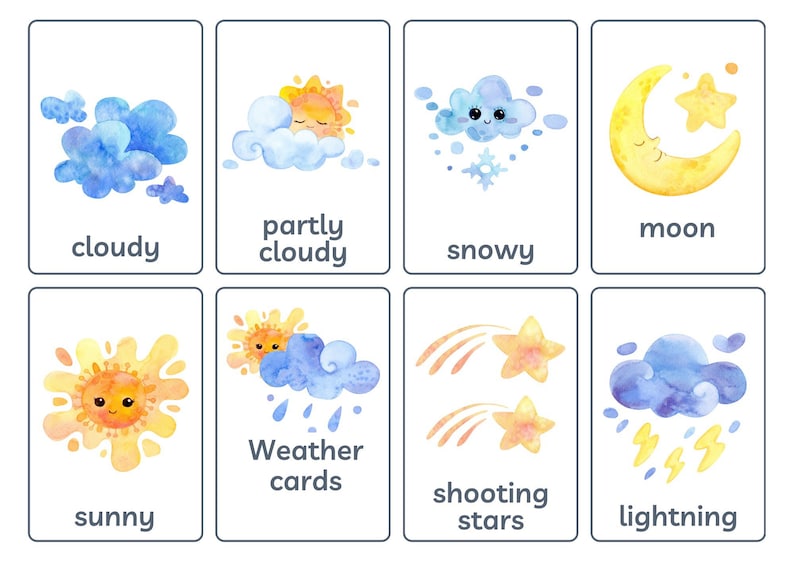 Weather Flash Cards - Etsy