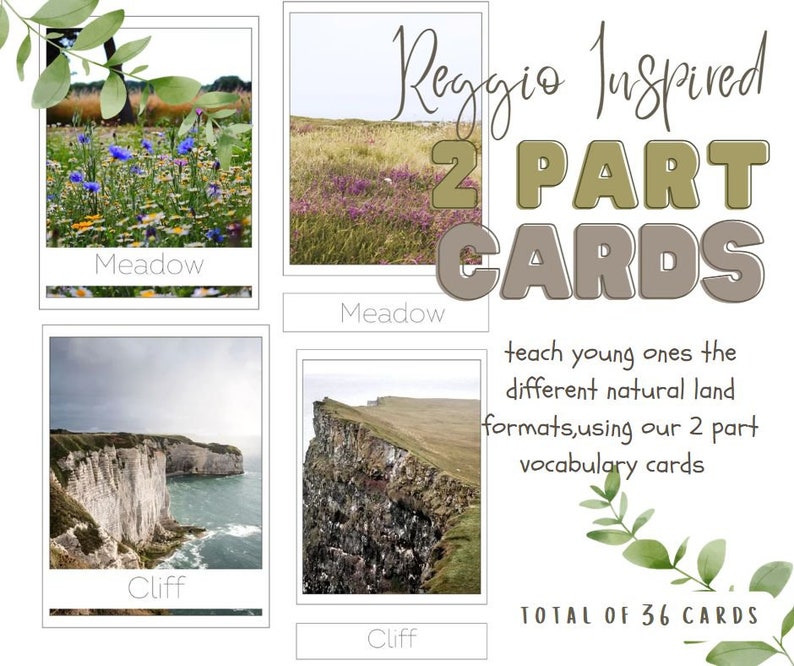 36xreggio Inspired NATURAL LAND FORMATS - Vocabulary 2 Part Flash Cards ...