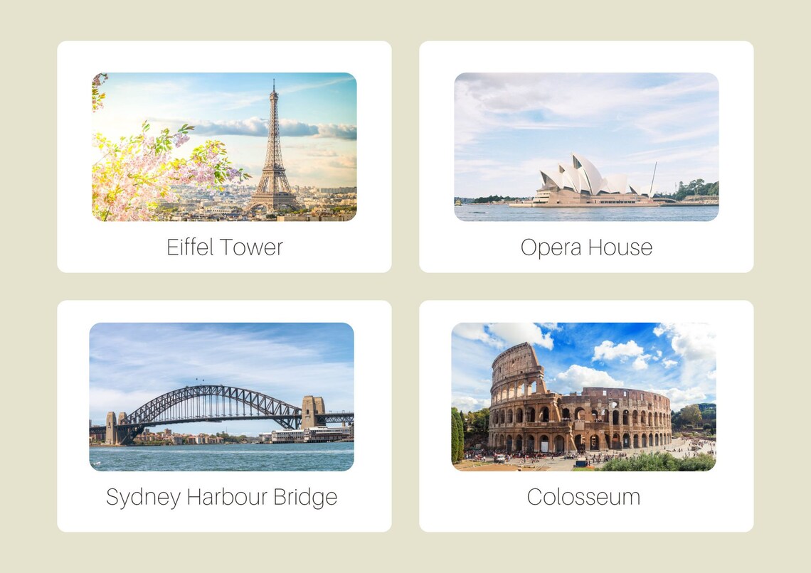 Famous Landmarks Vocabulary FLASHCARDS - Etsy