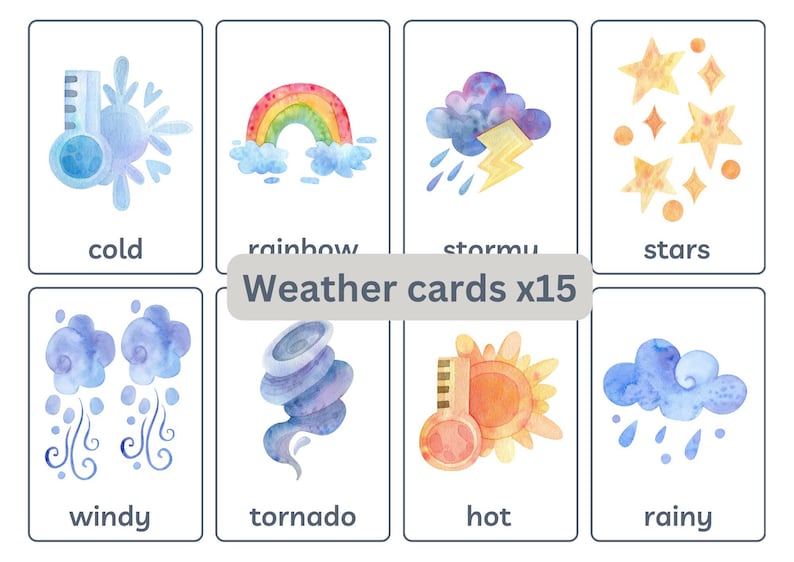 Weather Flash Cards - Etsy