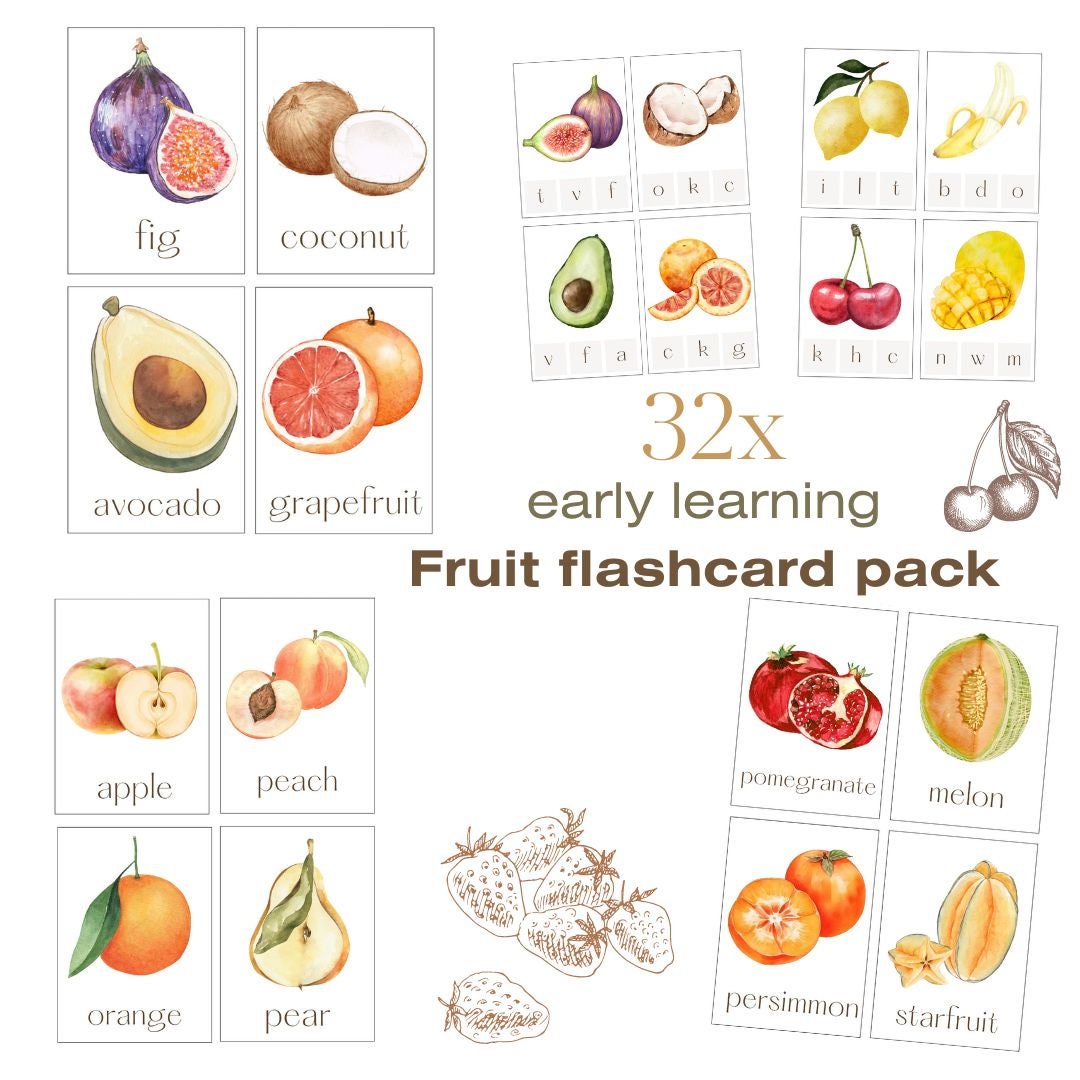 32x Fruit Flashcards / Clip Letter Cards- EDITABLE - Etsy