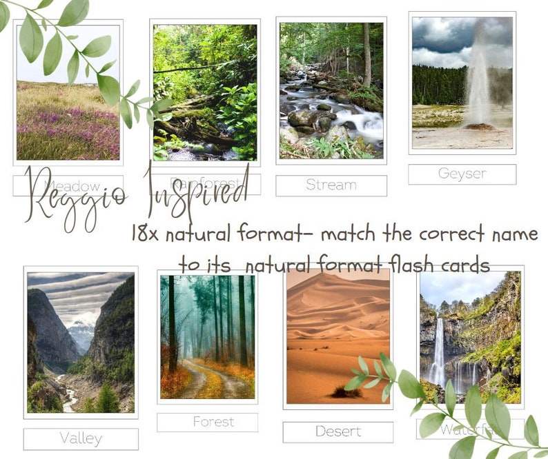 36xreggio Inspired NATURAL LAND FORMATS - Vocabulary 2 Part Flash Cards ...