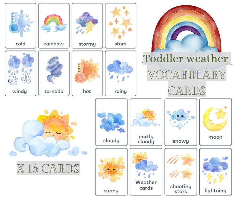 Weather Flash Cards - Etsy