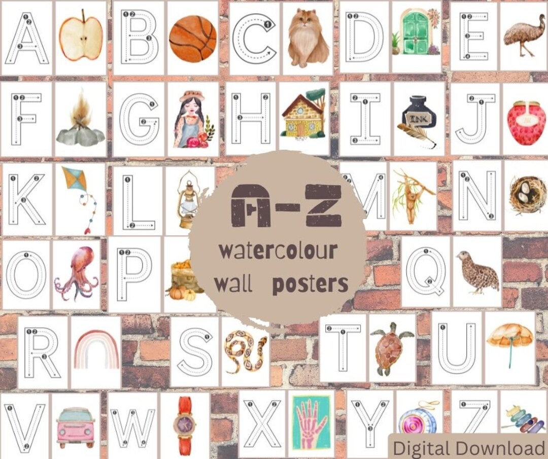 Watercolour A -Z Flash Cards | CLASSROOM WALL POSTER| Alphabet Teaching ...