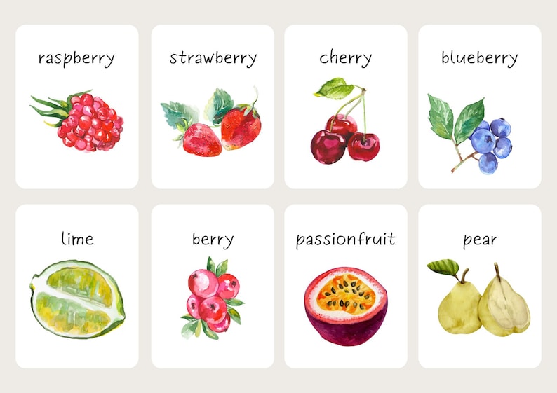 24x Watercolour FRUIT Flashcards-mini VOCABULARY PRESCHOOL - Etsy