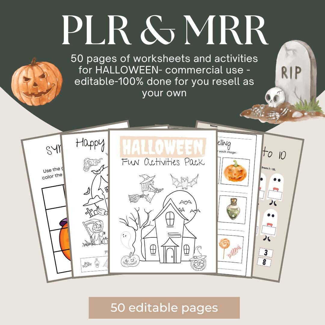 Halloween Worksheet Bundle With PLR and MRR- Commercial Use Allowed ...