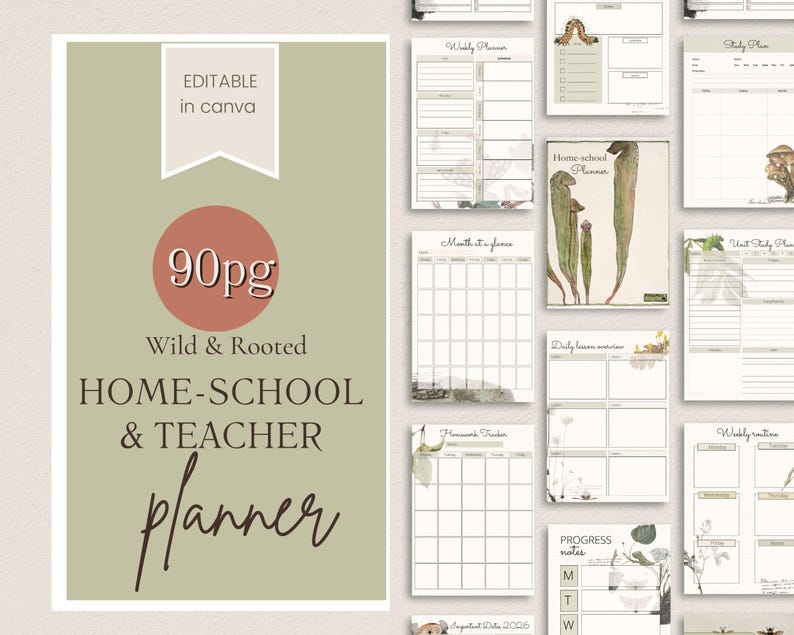 Undated & Editable TEACHER and HOMESCHOOLING PLANNER - Nature Inspired ...