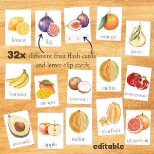 32x Fruit Flashcards / Clip Letter Cards- EDITABLE - Etsy