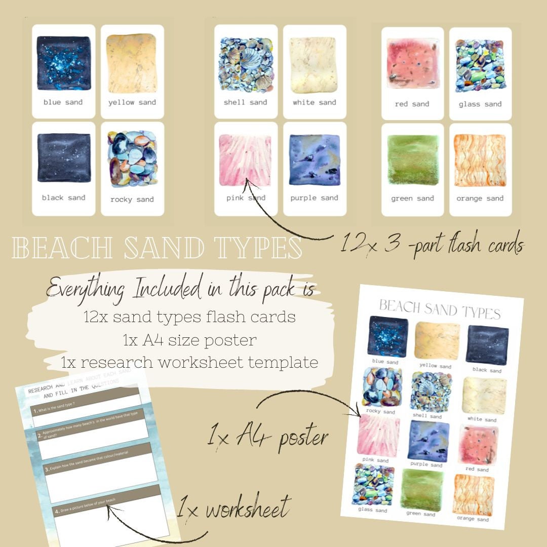 Beach Sand Types Poster and Flash Card Pack Morning Basket - Etsy