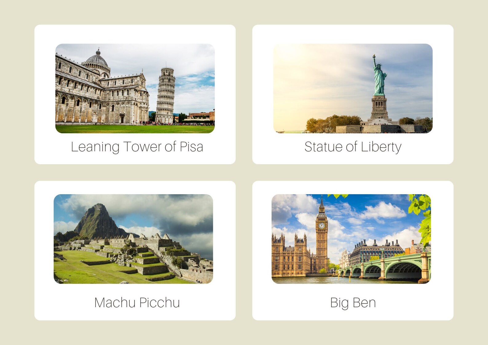 Famous Landmarks Vocabulary FLASHCARDS - Etsy