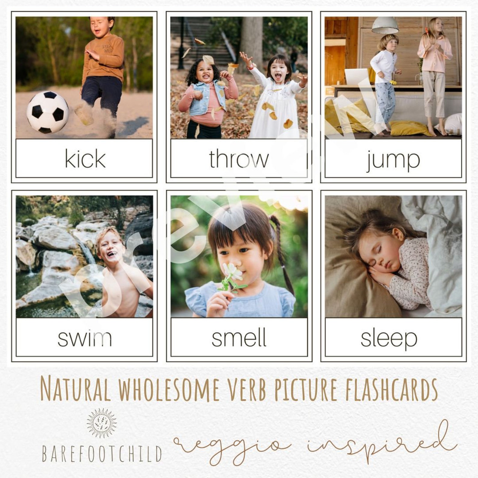 24x VERB Flash Cards- Natural Reggio Inspired Real Photos- Morning ...