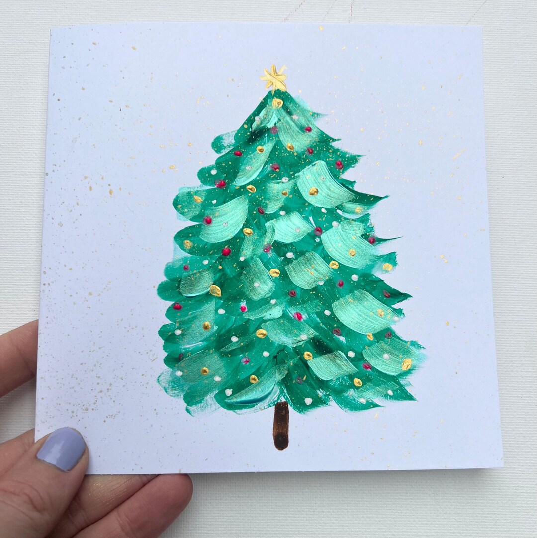 Christmas Card Pack of 4, Christmas Tree Card, Hand Painted Original ...