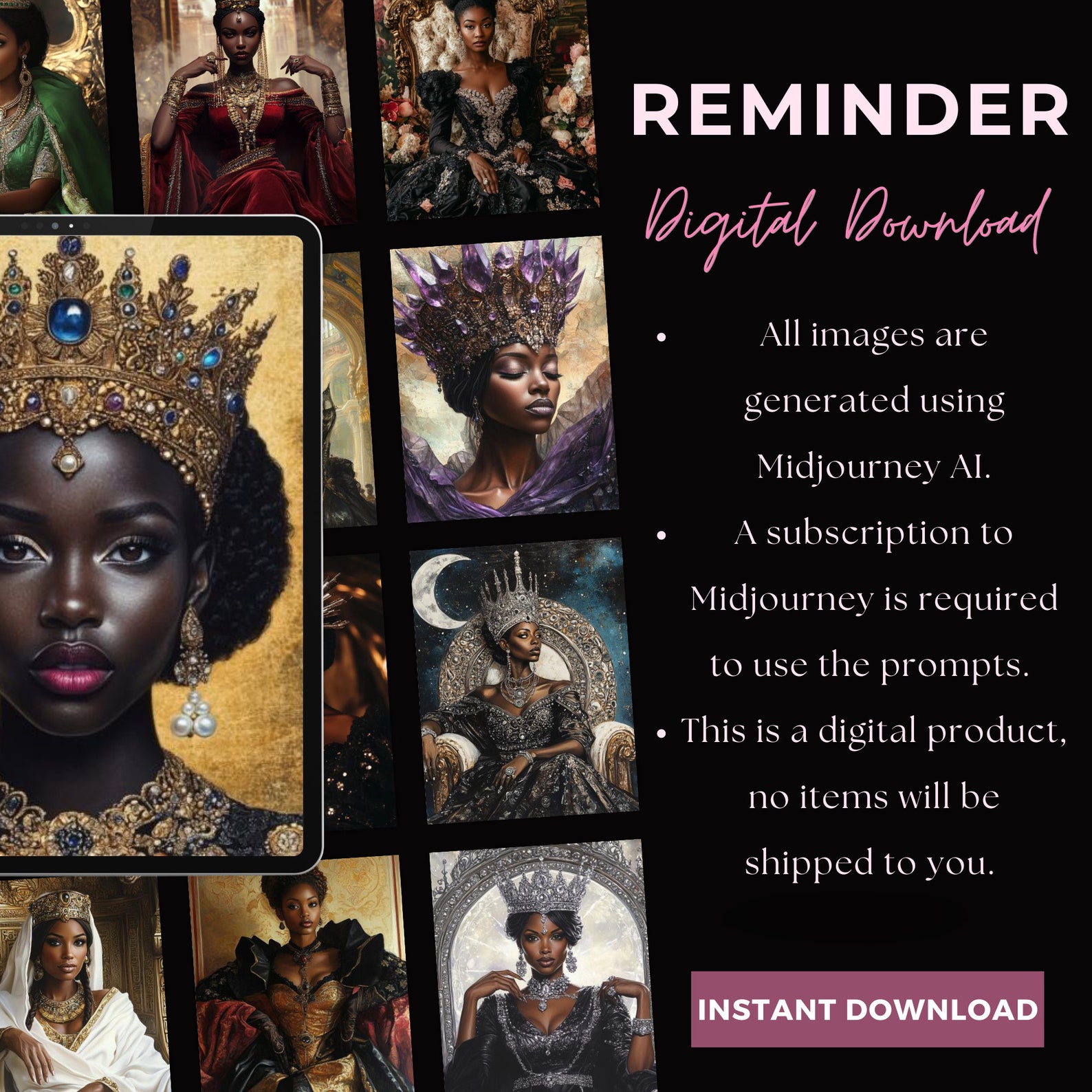 Ai Art Black QUEEN Prompts Digital Download Midjourney Prompt ...