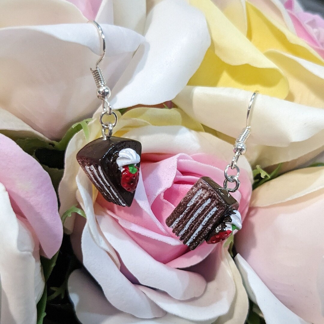 Handmade Chocolate Strawberry Cake Slice Earrings: Sweet Dessert ...