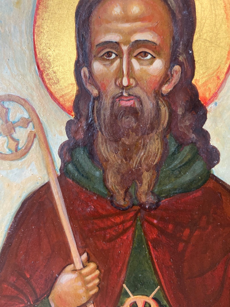 St. Kevin of Glendalough Original Iconography HANDMADE Icon Saint of ...