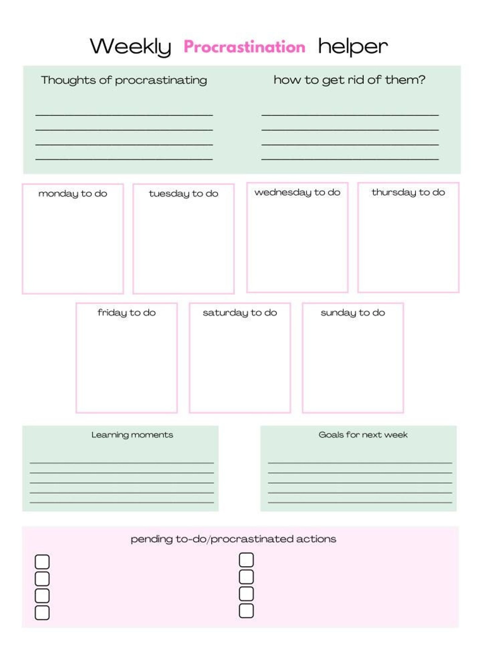 Weekly Planner Procrastination Journal Page - Etsy