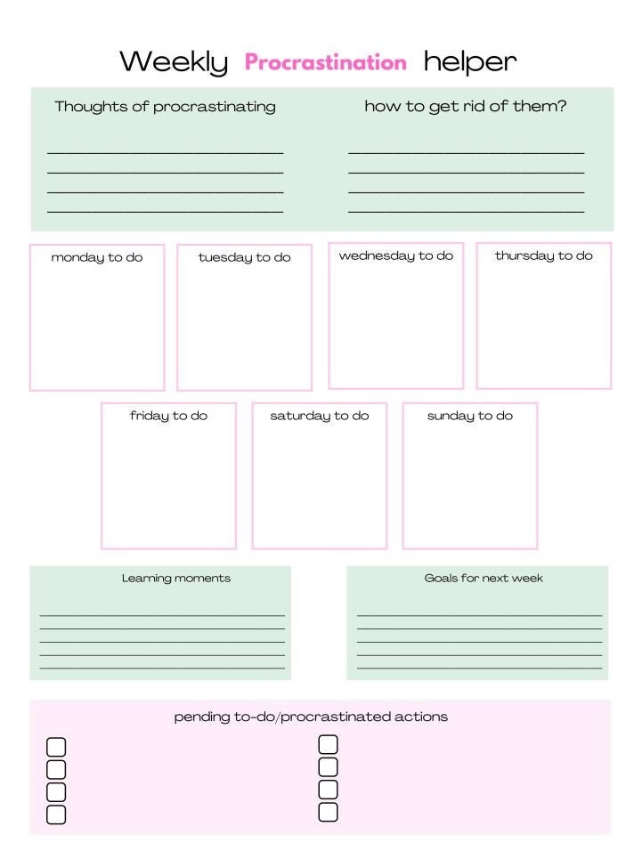 Weekly Planner Procrastination Journal Page - Etsy