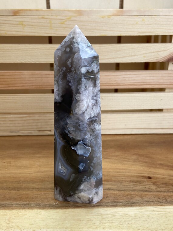 Black Flower Agate Tower - Etsy