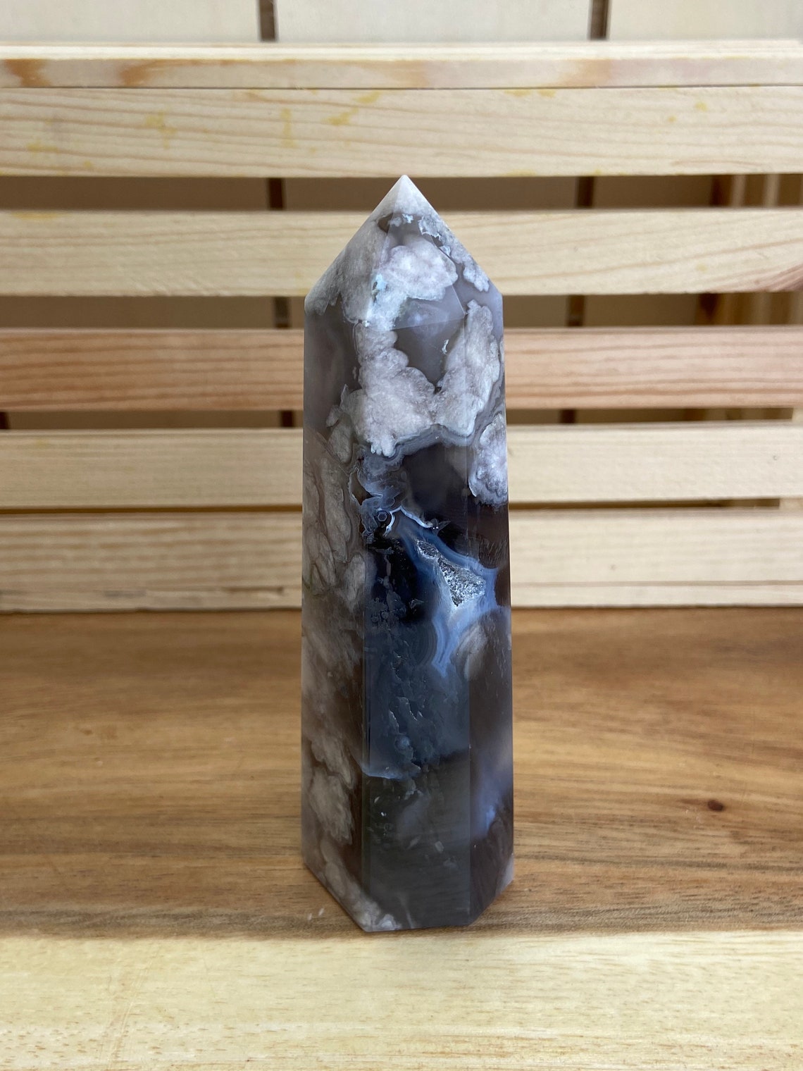 Black Flower Agate Tower - Etsy