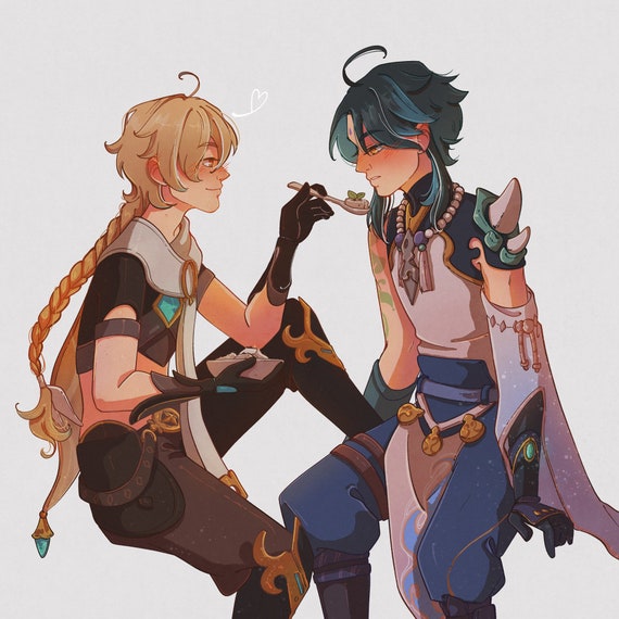 Xiaother Aether X Xiao Genshin Impact Fanart Xiao Art Etsy