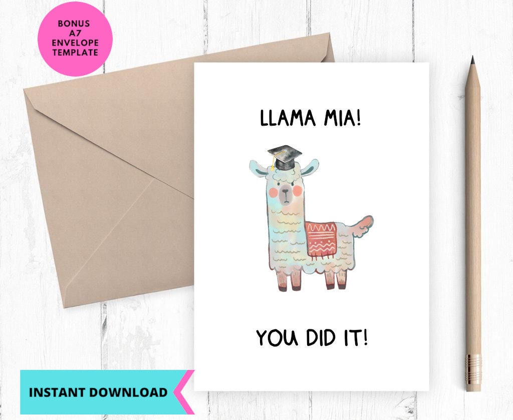 Printable Funny Graduation Card, Graduated Card, Cute Llama Card ...