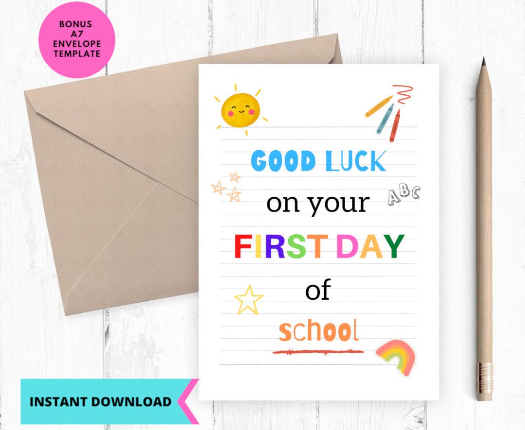 Printable First Day of School Card, Good Luck School Card, Instant ...
