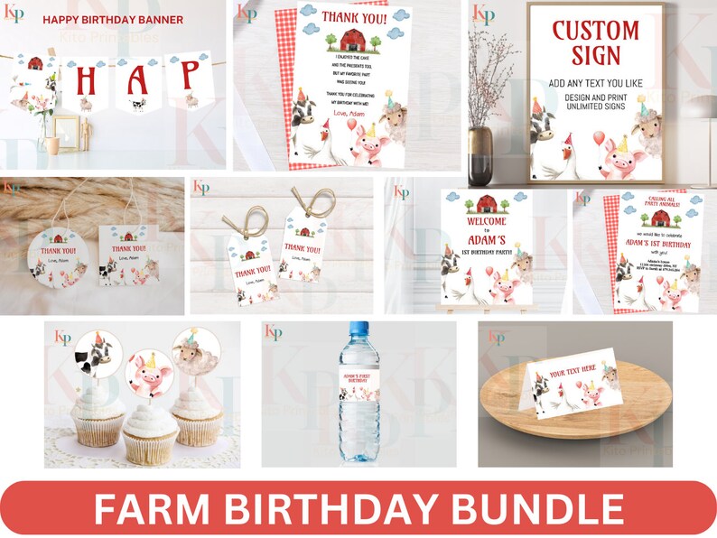 Farm Animals Theme Birthday Bundle Digital PRINTABLE Corjl Barn 003 ...