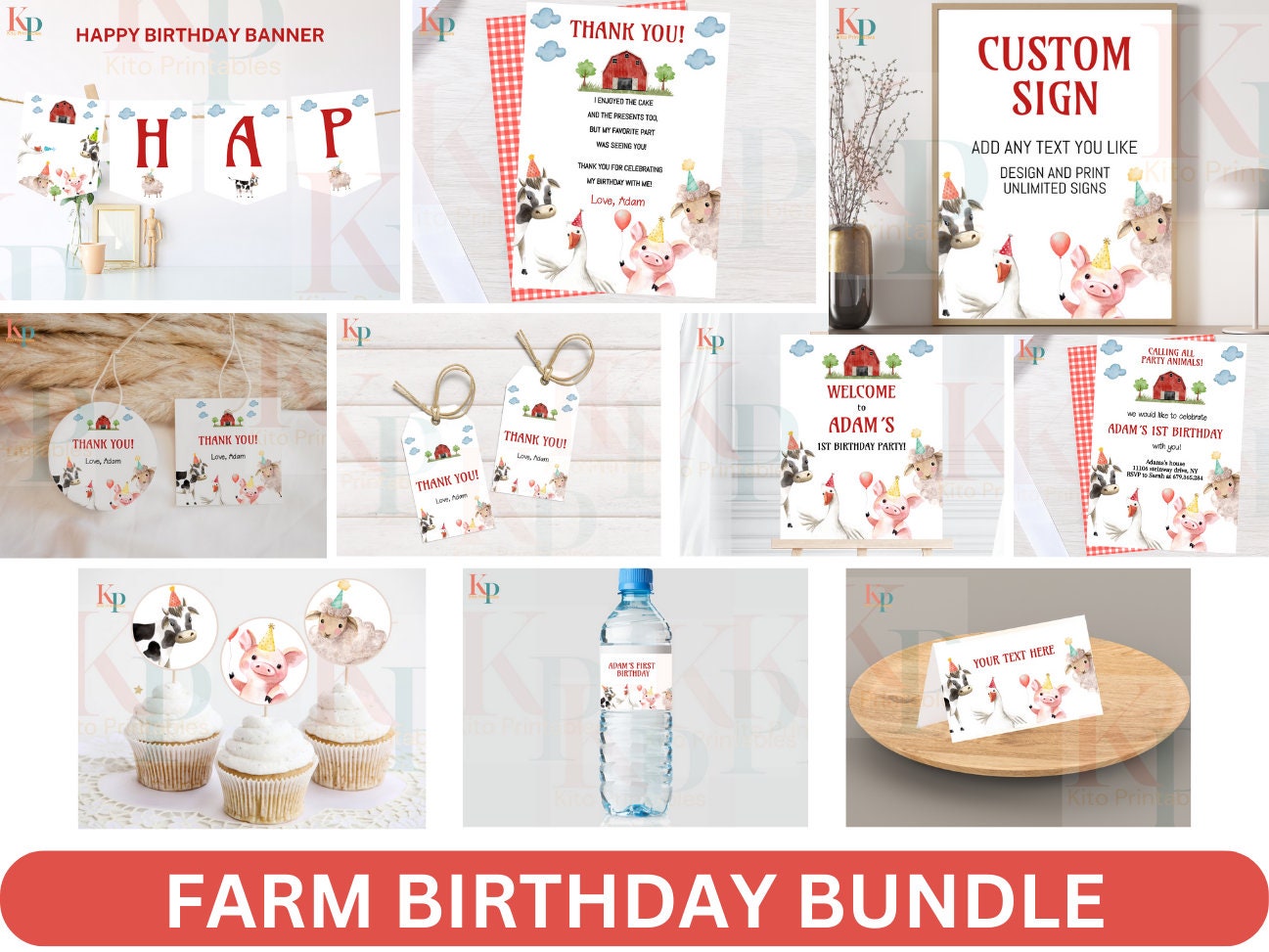 Farm Animals Theme Birthday Bundle Digital PRINTABLE Corjl Barn 003 ...