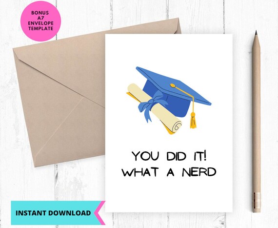Printable Funny Graduation Card Graduated Card What a Nerd - Etsy