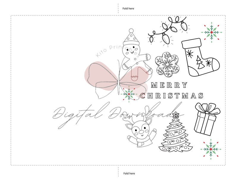 Printable Christmas Card Coloring Christmas Card for Kids - Etsy