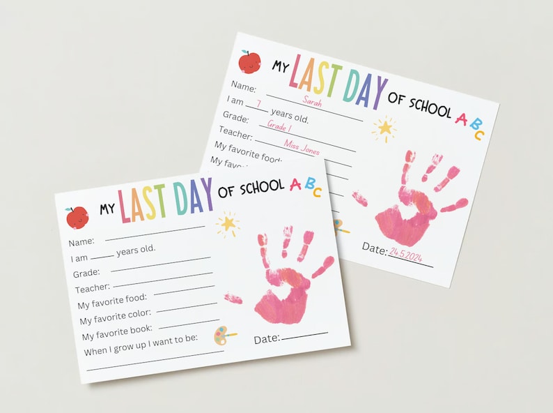 Printable Last Day of School Paper, Handprint School Keepsake, End of ...