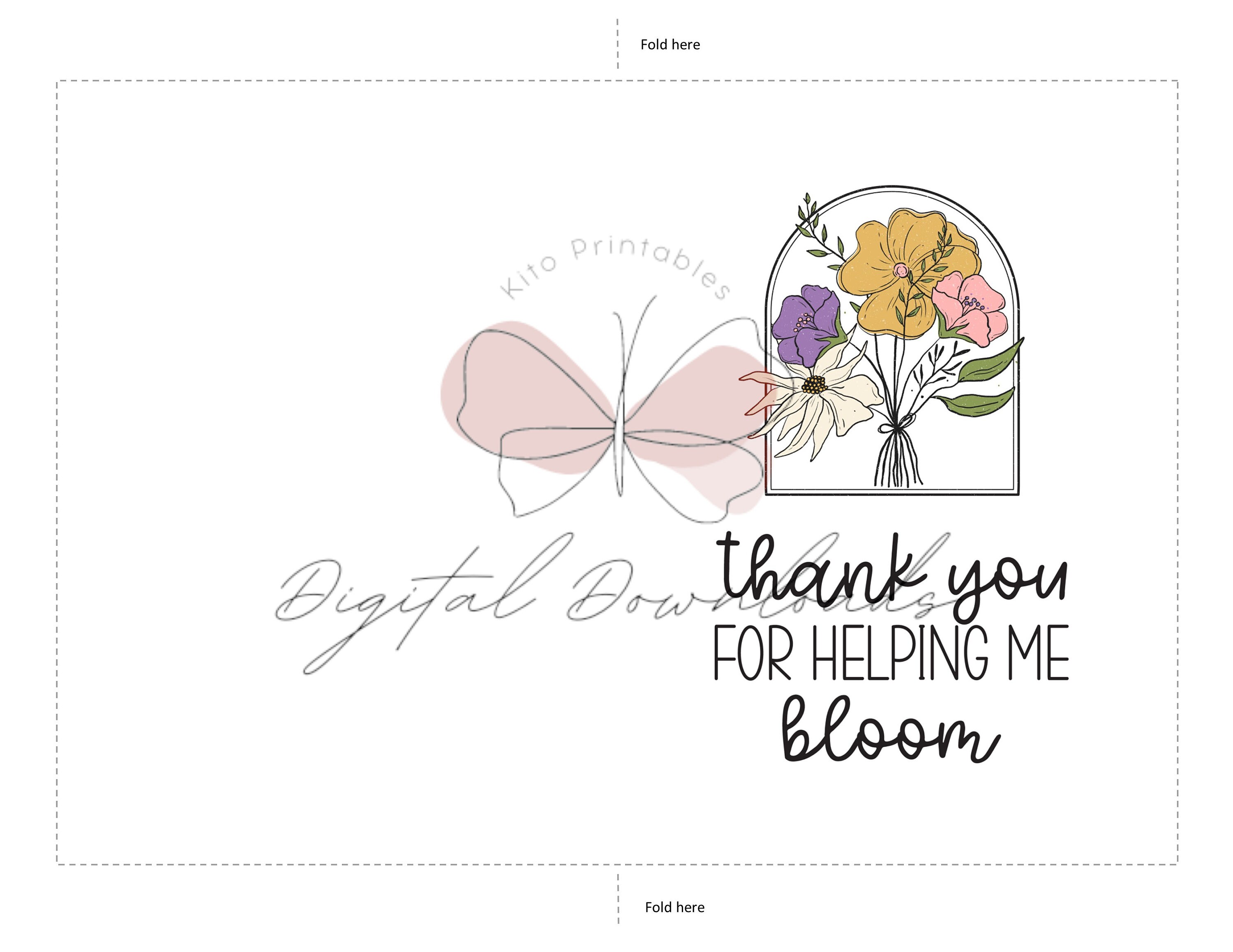 Printable Teacher Card, Thank You Teacher Card, Flower Teacher Card ...