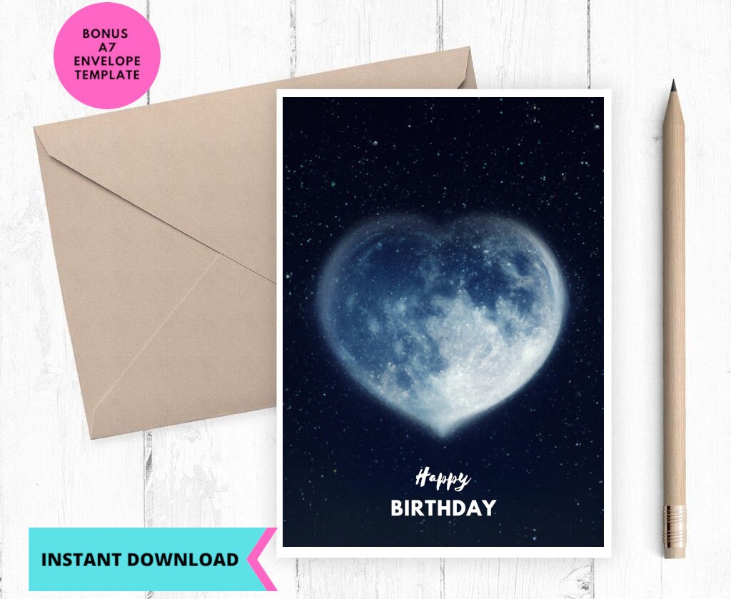 Printable Birthday Card Heart Planet Earth Birthday Card - Etsy