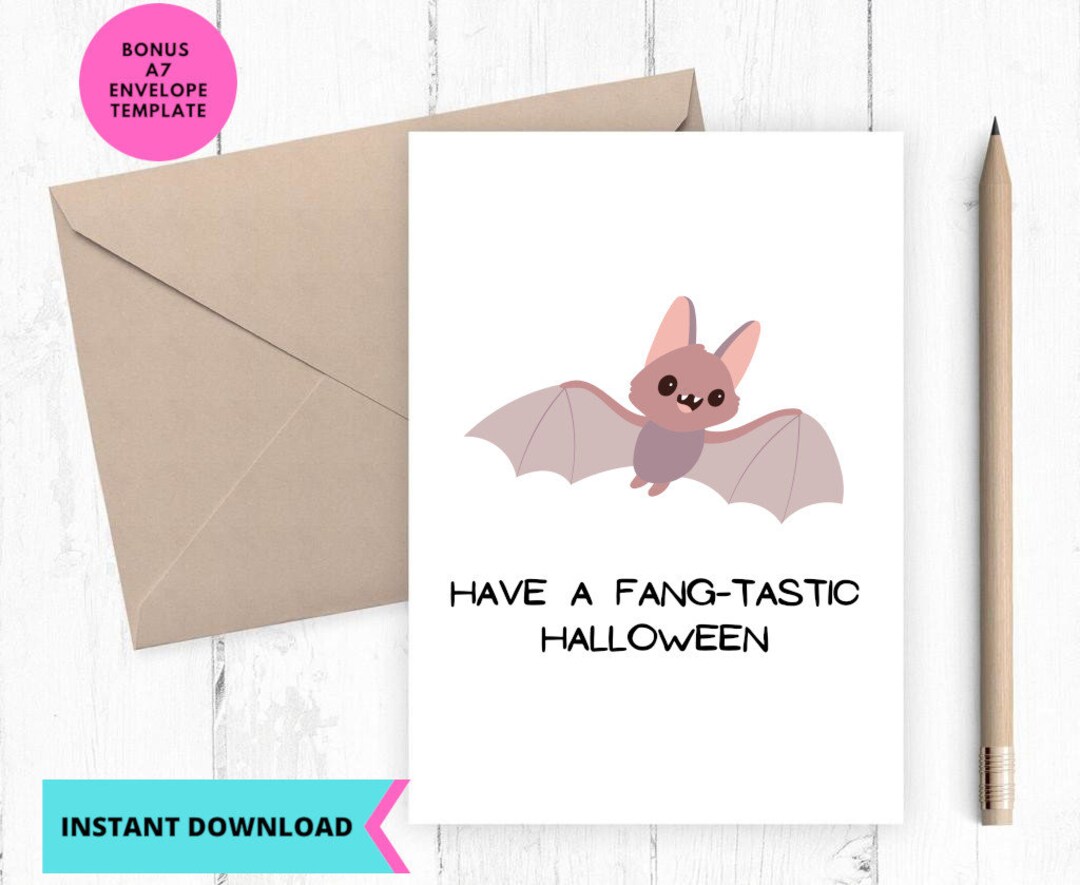 Printable Halloween Card, Bat, FANG-TASTIC Card, Instant Download ...