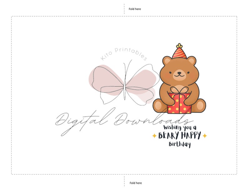 Printable Birthday Card, Have a Beary Happy Birthday Card, , Greeting ...