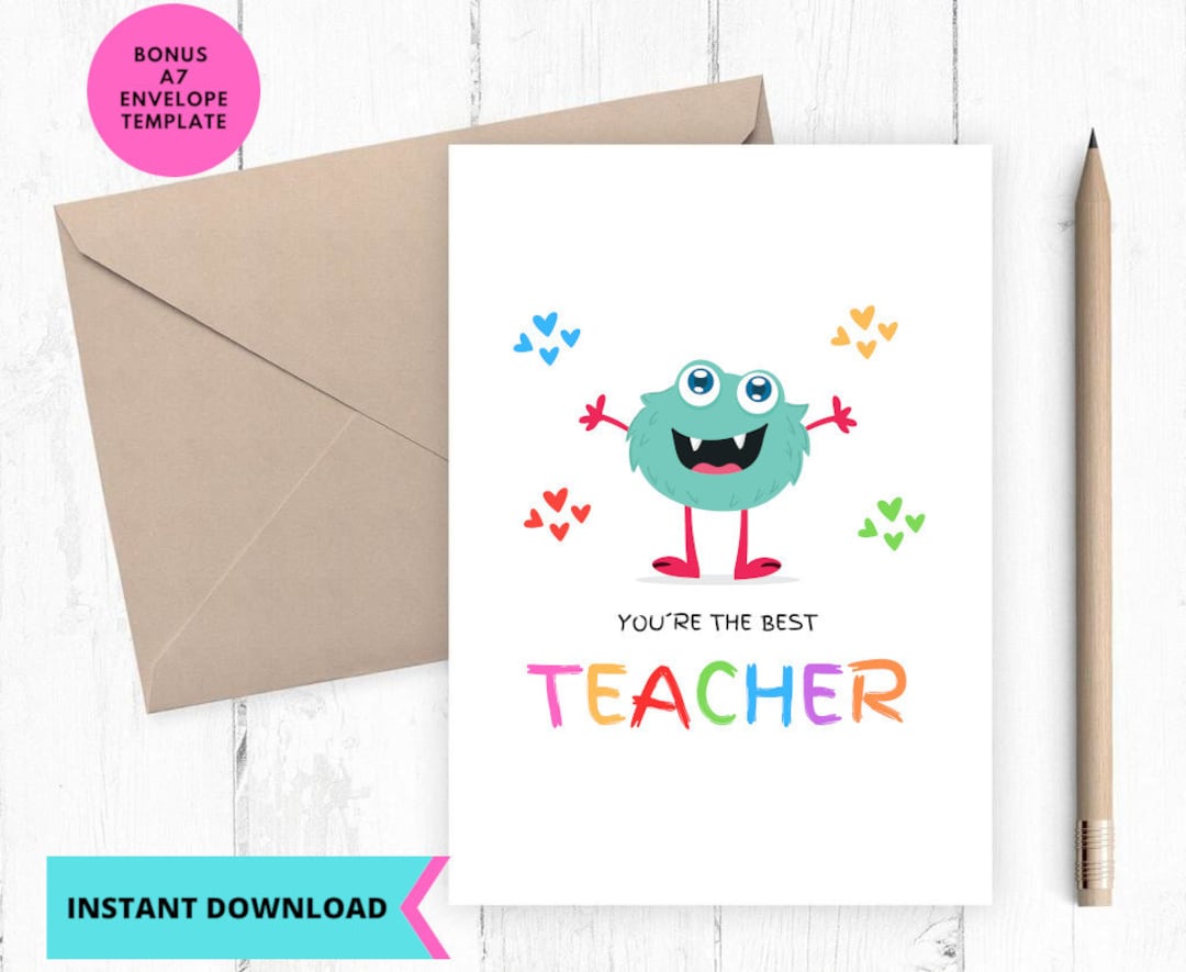 Printable Teacher Card Cute Thank You Teacher Card Best Teacher Card