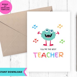 Printable Teacher Card, Cute Thank You Teacher Card, Best Teacher Card ...