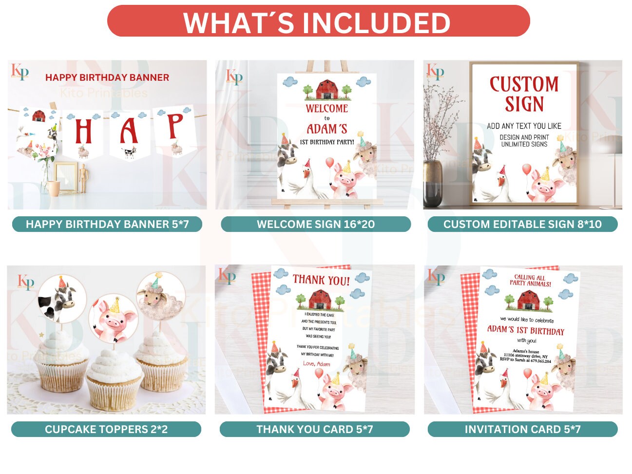 Farm Animals Theme Birthday Bundle Digital PRINTABLE Corjl Barn 003 ...