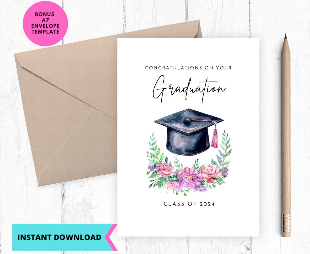 Printable Graduation Card, Grad Card, Class of 2024, Graduation Hat ...