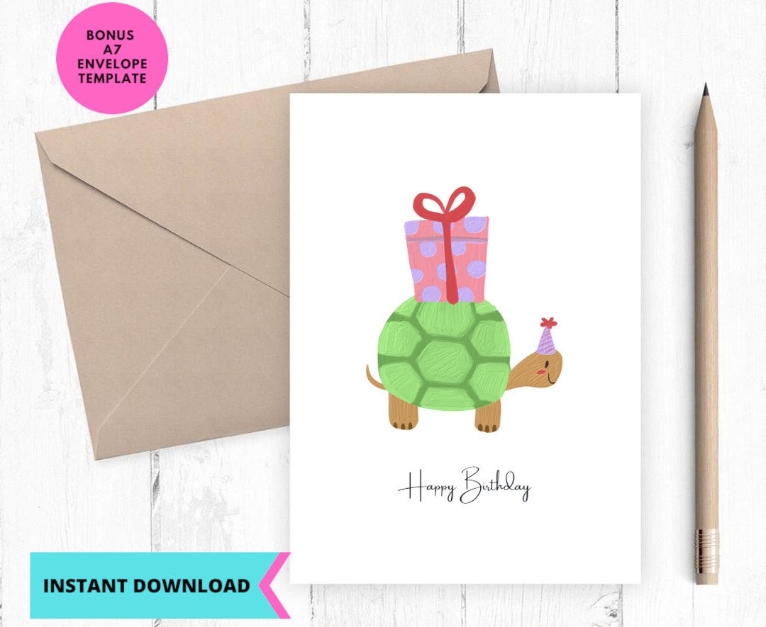 Printable Birthday Card, Turtle Happy Birthday Card, Greeting Card ...