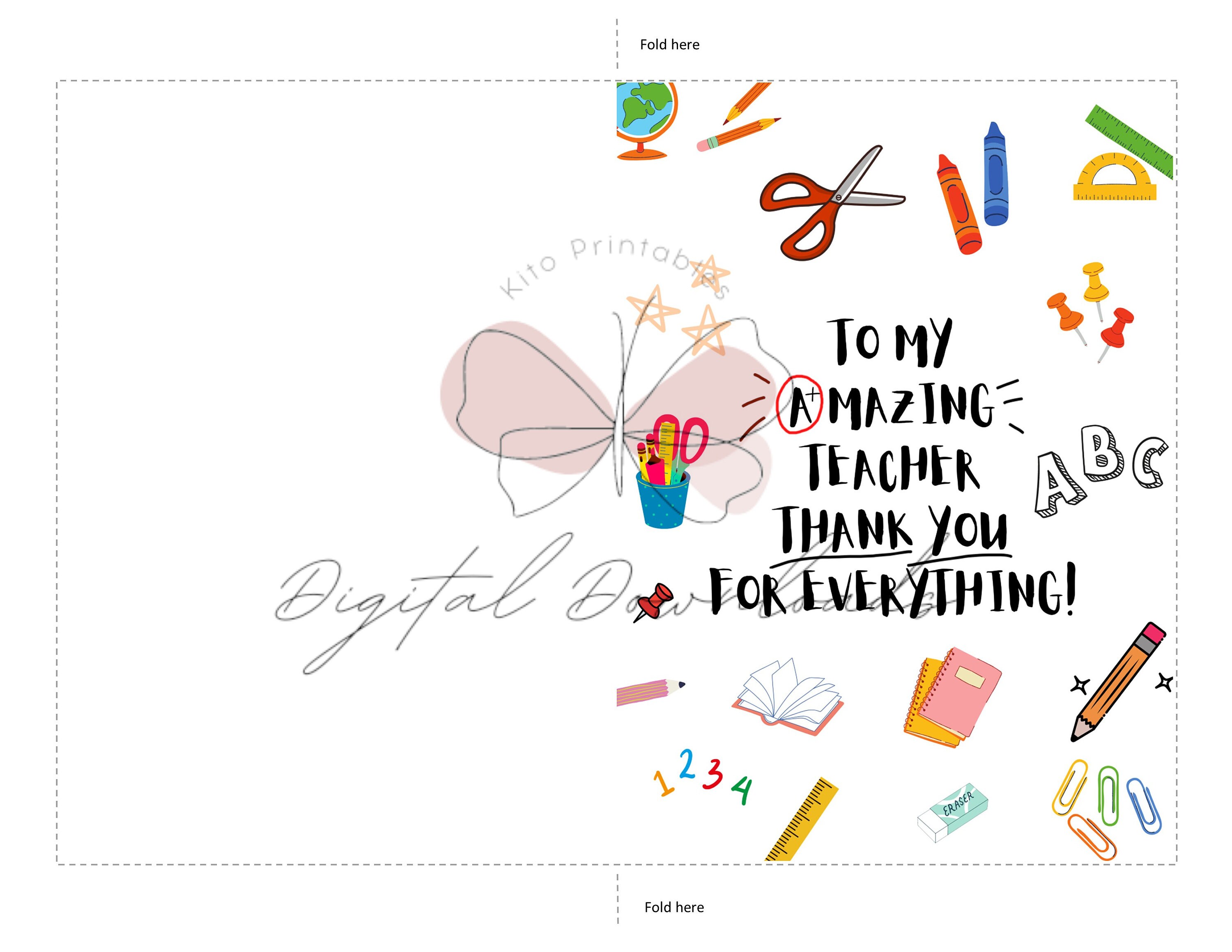 Printable Teacher Card, Thank You Teacher Card, Fabulous A+ Teacher ...