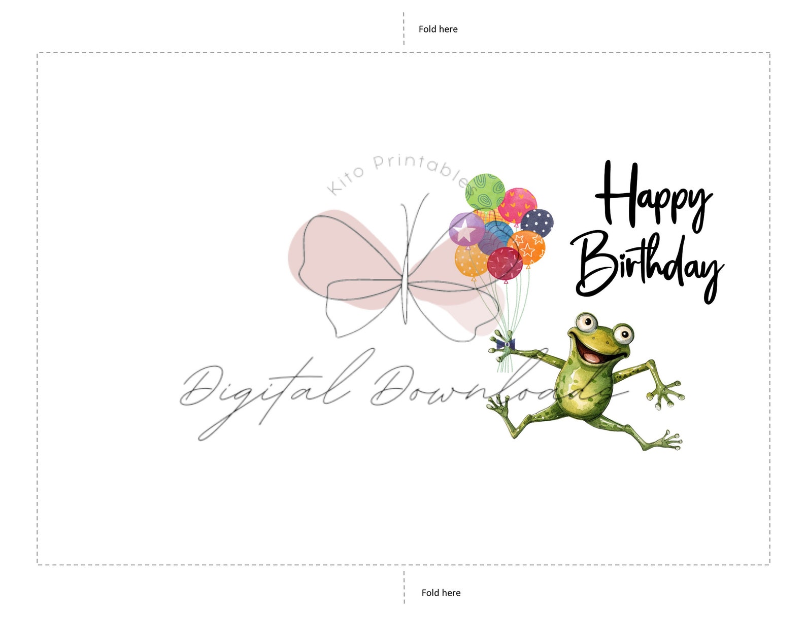 Printable Birthday Card, Frog Birthday Card, , Greeting Card, Printable ...
