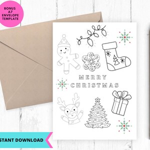 Printable Christmas Card, Coloring Christmas Card for Kids, Instant ...