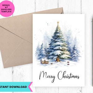 Printable Christmas Card, Merry Christmas, Christmas Tree, Snow Tree ...