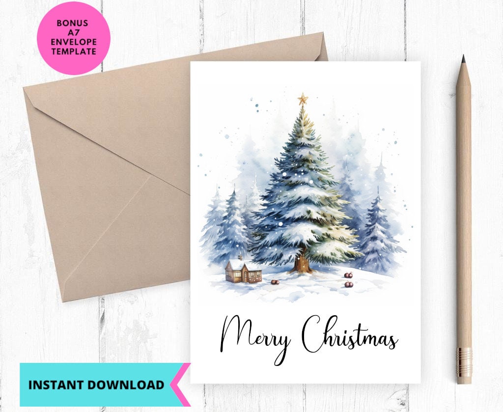 Printable Christmas Card Merry Christmas Christmas Tree - Etsy