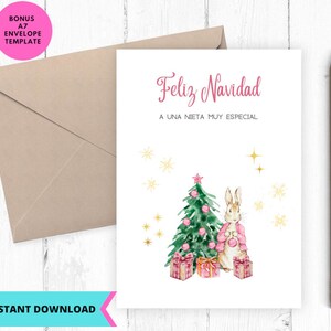 Printable Feliz Navidad Card: Rabbit, Christmas Tree (PDF) - Etsy